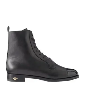 Jennifer Chamandi Patent Leather-trimmed Leather Ankle Boots