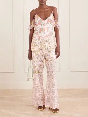 DONDE ESTEBAN Wide Leg Printed Cotton Pants