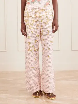DONDE ESTEBAN Wide Leg Printed Cotton Pants