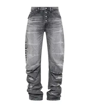 THUG CLUB Laser Washed Parkour Long Jeans - Black