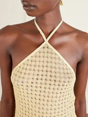 Missoni Cropped Metallic Crochet-knit Halterneck Top