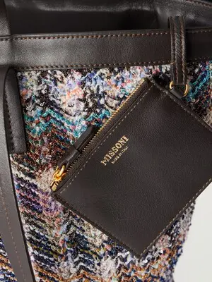 Missoni Medium Leather-trimmed Metallic Crochet-knit Tote