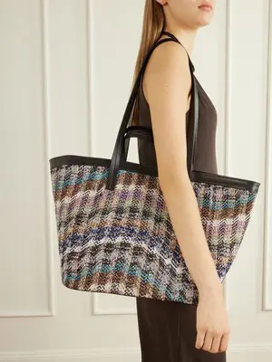 Missoni Medium Leather-trimmed Metallic Crochet-knit Tote