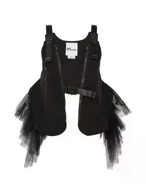Noir Kei Ninomiya Tulle-trimmed Buckled Vest