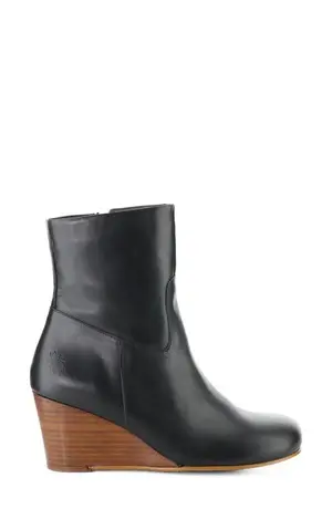Fly London Tael Leather Wedge Bootie - Black