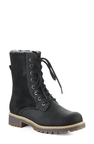 BOS. & CO. Cyrus Leather Boot With Faux Fur Trim - Black