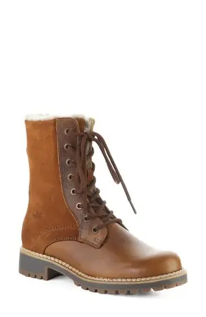 BOS. & CO. Cyrus Leather Boot With Faux Fur Trim - Cognac/toffee