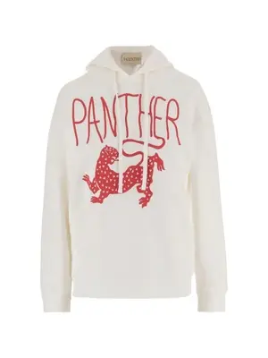 Valentino Garavani Drawstring Panther Print Hoodie - Black