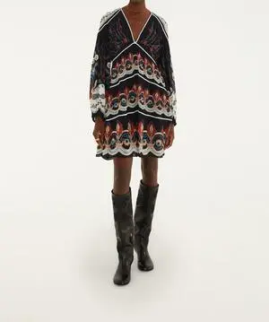 Farm Rio Long-sleeve V-neck Dress