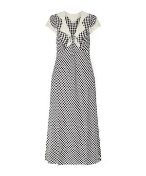 Rixo Bow-detailed Lace-trimmed Checked Woven Midi Dress - No