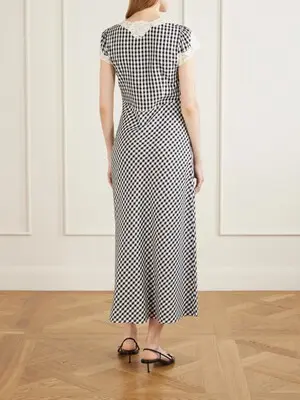 Rixo Bow-detailed Lace-trimmed Checked Woven Midi Dress