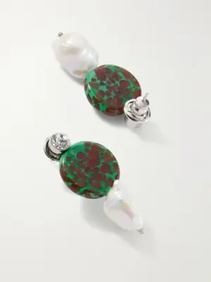 Dries Van Noten Silver-tone, Glass And Pearl Earrings