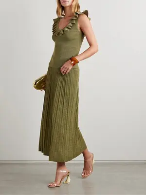 Zimmermann Wylie Metallic Ribbed-knit Midi Skirt