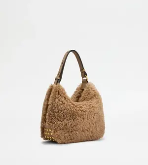 TOD'S Metal Dots Mini Bag In Shearling - Beige