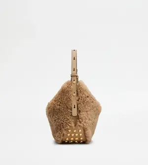 TOD'S Metal Dots Mini Bag In Shearling - Beige