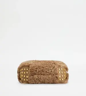 TOD'S Metal Dots Mini Bag In Shearling - Beige