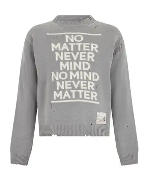Mihara Yasuhiro Distressed Slogan Knitted Sweater - Grey