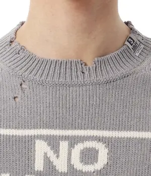 Mihara Yasuhiro Distressed Slogan Knitted Sweater