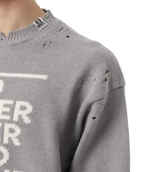 Mihara Yasuhiro Distressed Slogan Knitted Sweater