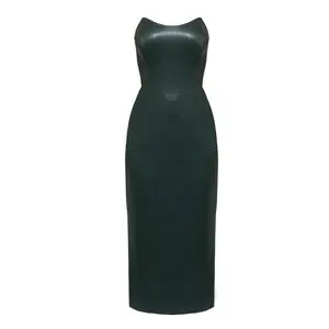 NOMI FAME Angelina Dark Faux Leather Corset Midi Dress - Green