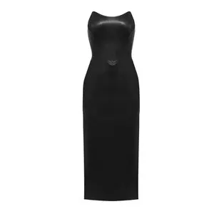 NOMI FAME Angelina Vegan Leather Strapless Corset Midi Dress - Black