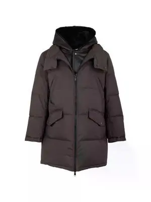 YVES SALOMON Shearling-bib Hooded Down Jacket - Brown