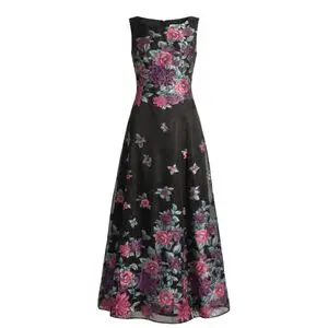 LUNA FASHION HOUSE Cyclamen Floral Maxi Dress, Rina - Black