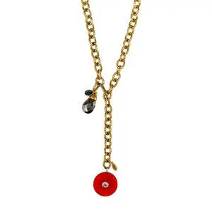 Persia Donà Jewelry Vintage Chain X Carnelian Circle Necklace - Gold