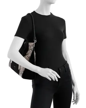 Veronica Beard Vida Suede & Snake Embossed Leather Shoulder Bag