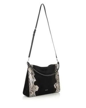 Veronica Beard Vida Suede & Snake Embossed Leather Shoulder Bag