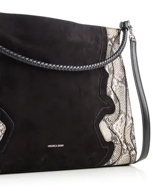 Veronica Beard Vida Suede & Snake Embossed Leather Shoulder Bag
