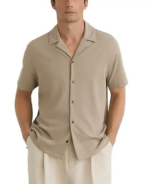 REISS River Textured Short Sleeve Shirt - Stone