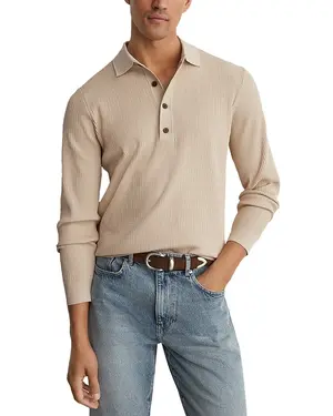 REISS Admiral Long Sleeve Polo Shirt - Stone