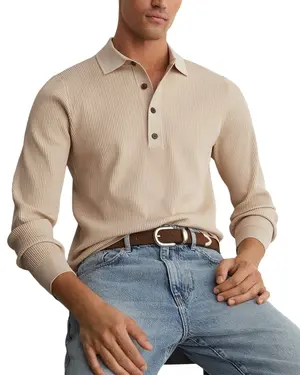 REISS Admiral Long Sleeve Polo Shirt - Stone