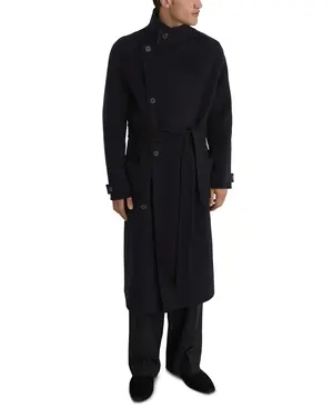 REISS Selation Wool Blend Tie Waist Long Overcoat