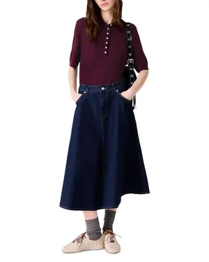 Maje Jamy Denim Flared Midi Skirt