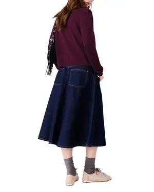 Maje Jamy Denim Flared Midi Skirt