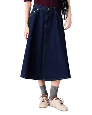 Maje Jamy Denim Flared Midi Skirt