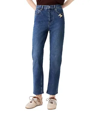 Maje Paul High Rise Straight Ankle Jeans - Blue