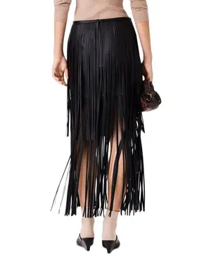 Maje Fringed Faux Leather Skirt