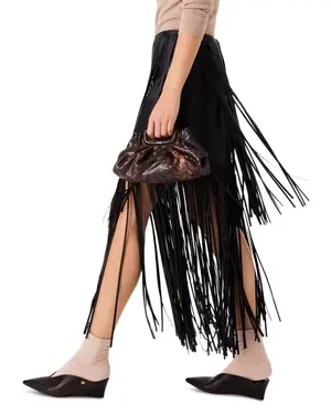 Maje Fringed Faux Leather Skirt