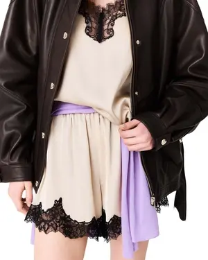 Maje Lace Trim Satin Shorts