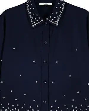 Maje Rhinestone Embroidered Shirt - Navy