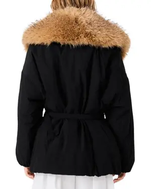 Maje Faux Fur Collar Belted Parka
