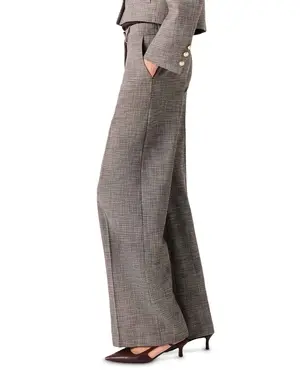 Maje Check Print Wide Leg Pants