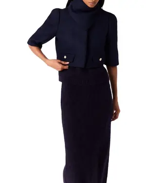 Maje Collarless Short Sleeve Crop Jacket