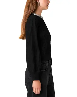 French Connection Avea Embellished Neck Cable Knit Sweater