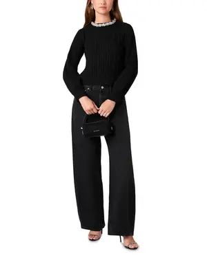 French Connection Avea Embellished Neck Cable Knit Sweater