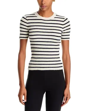 FRAME The Striped Cotton Blend Tee - Cream Multi