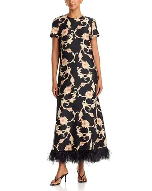 La DoubleJ Silk Feather Hem Swing Dress - Buttercup Placée